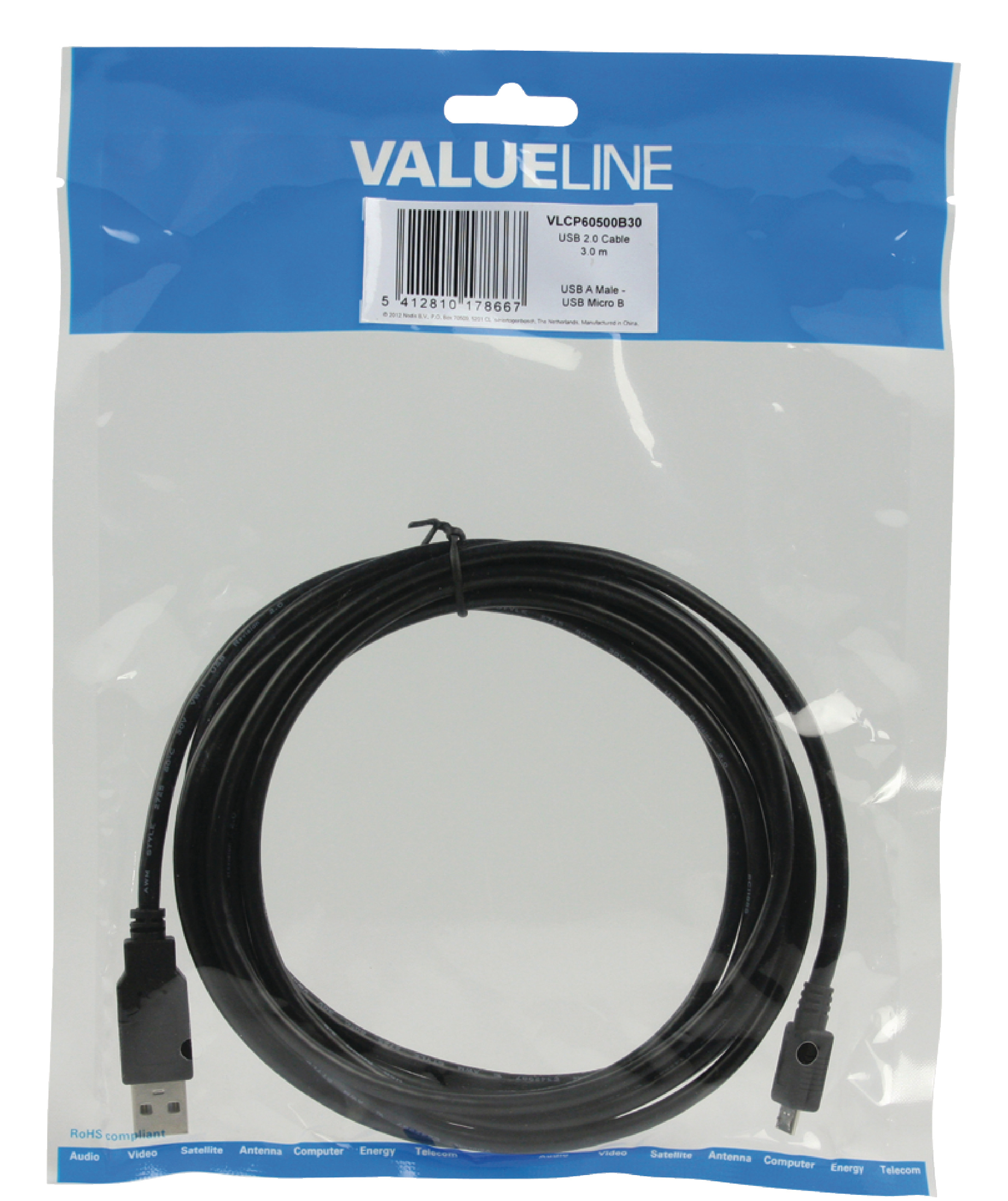 Generic 3 Meter USB 2.0 USB A male - USB micro B male cable 3.00 m ...