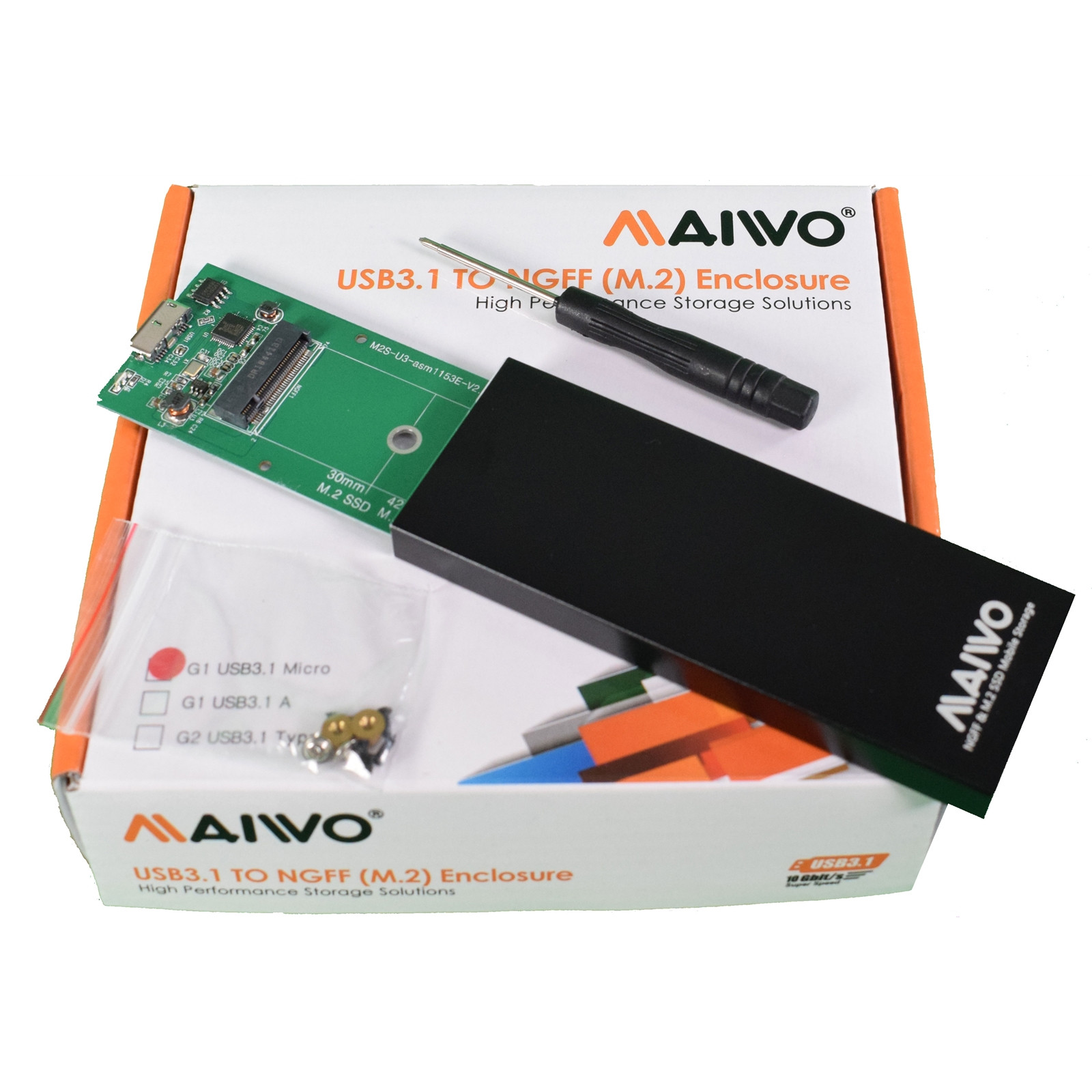 Maiwo USB 3.1 M.2 SSD Enclosure Black | Falcon Computers