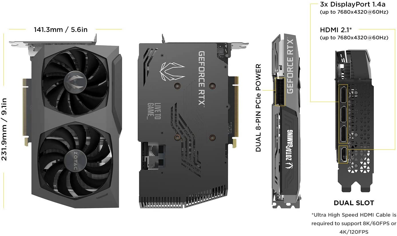 Zotac Geforce RTX 3070 TWIN EDGE OC 8GB GDDR6x Ampere Graphics Card ...