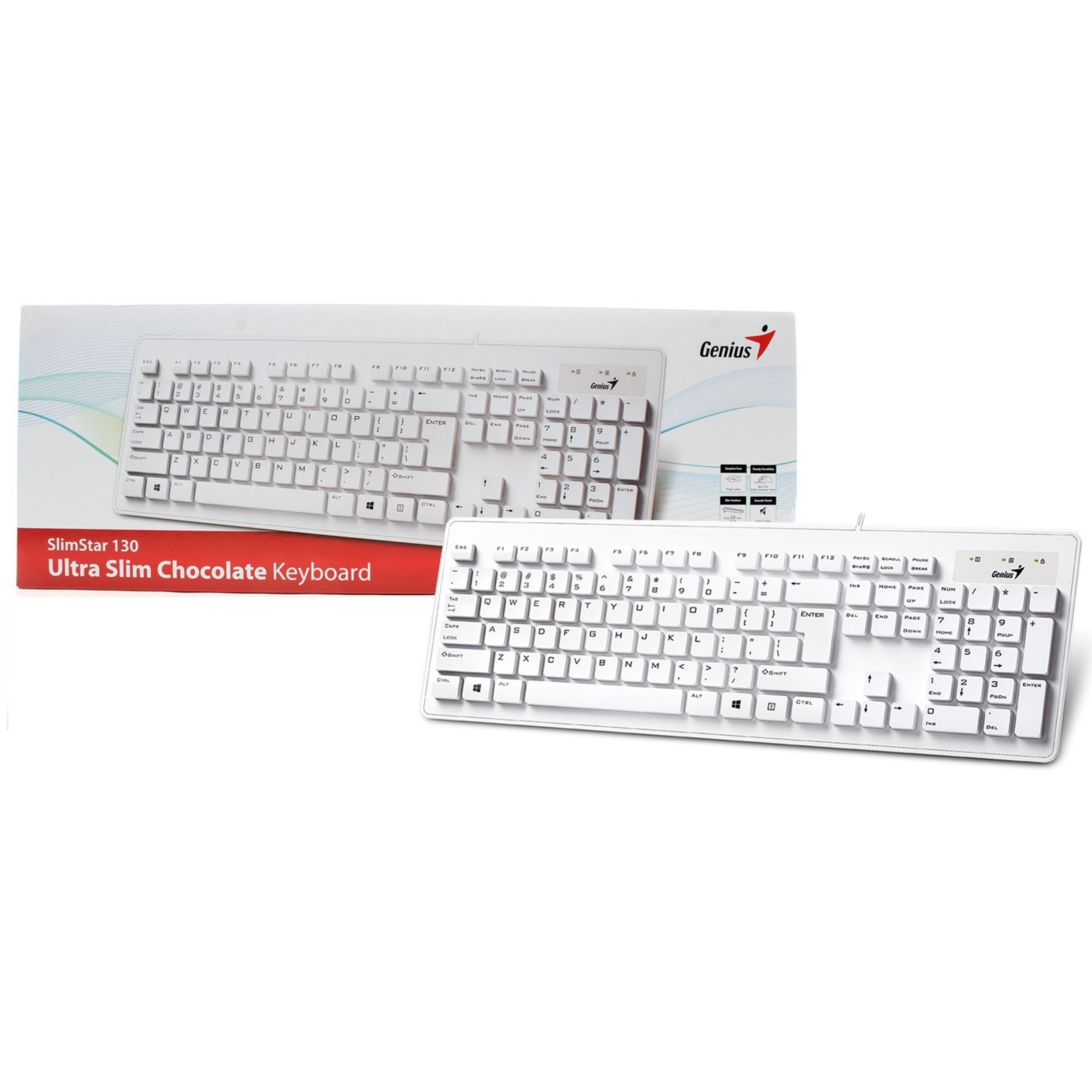 Genius USB UK Layout Slim Keyboard 104 Keys, White | Falcon Computers