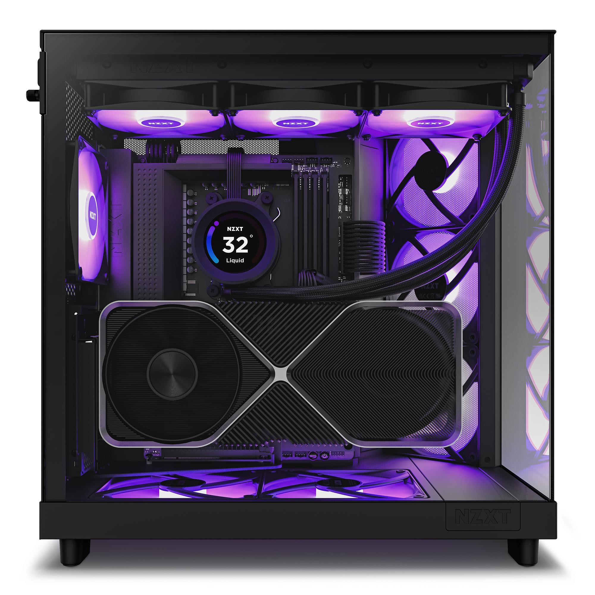 NZXT H6 Flow Black Mid Tower Tempered Glass Dual Chamber PC Gaming Case ...