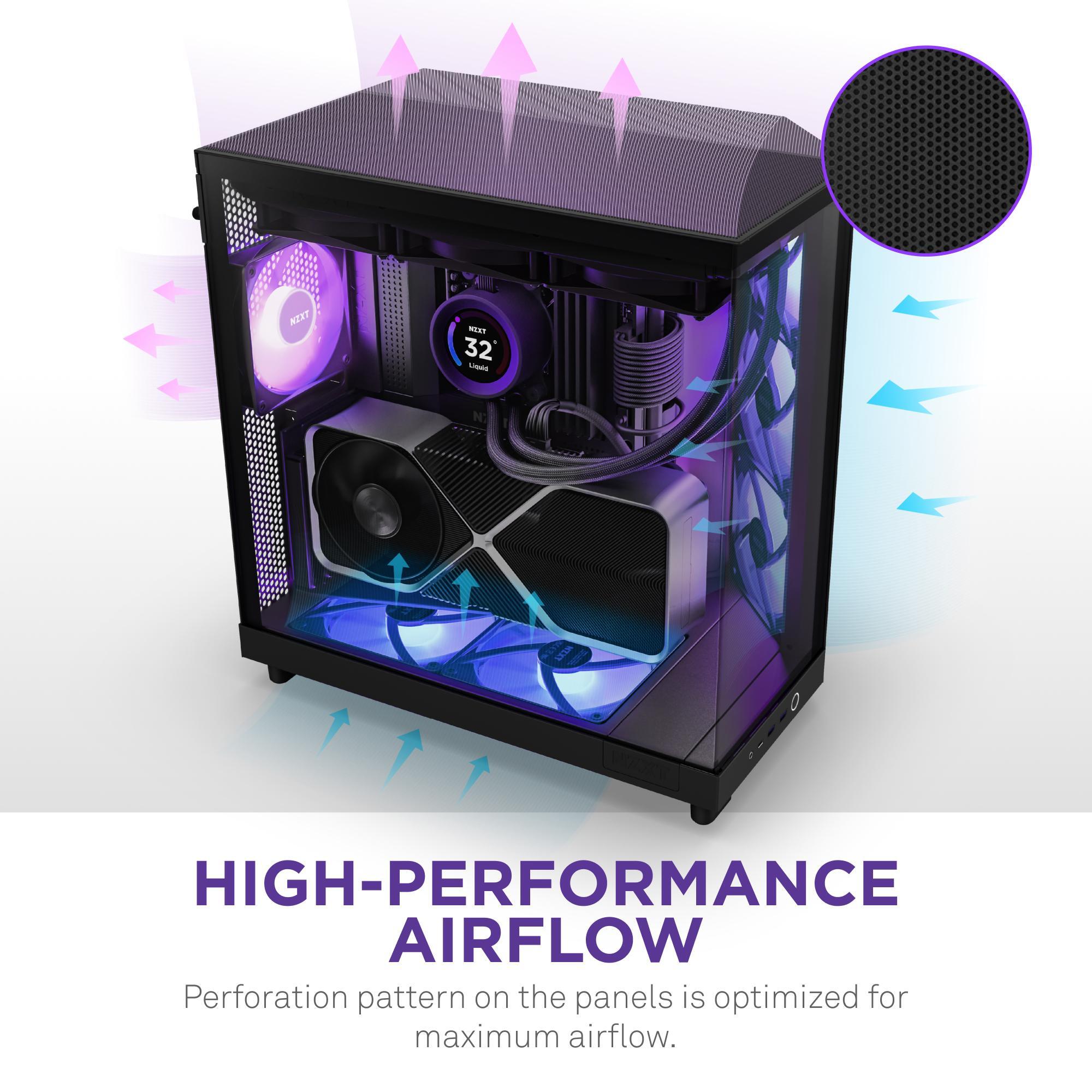 NZXT H6 Flow RGB Black Mid Tower Tempered Glass PC Gaming Case | Falcon ...