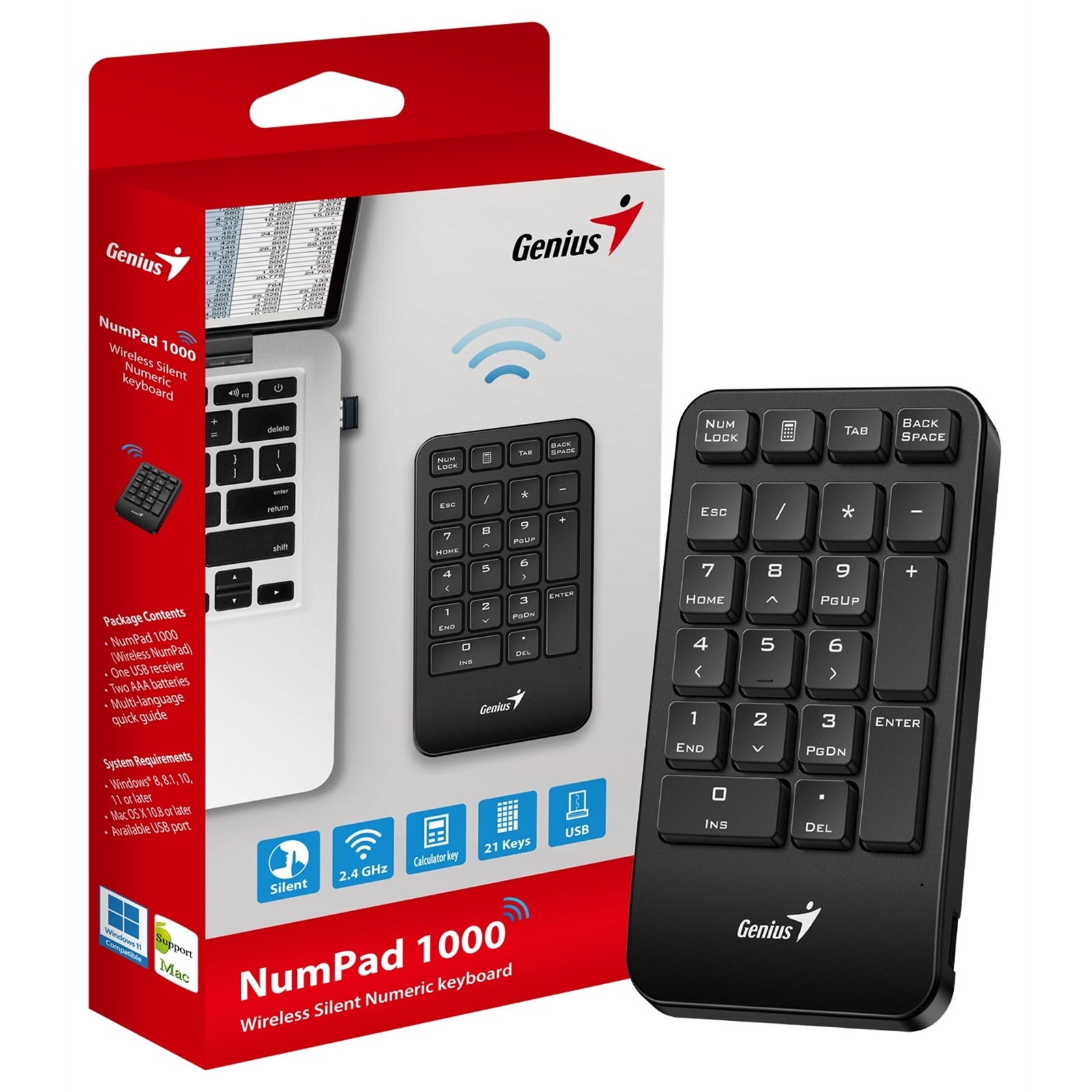 Genius NumPad 1000 2.4GHz Wireless Numeric Keypad Portable Numberpad ...