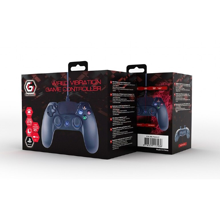 Gembird Wired vibration game controller for PlayStation 4 or PC, black ...