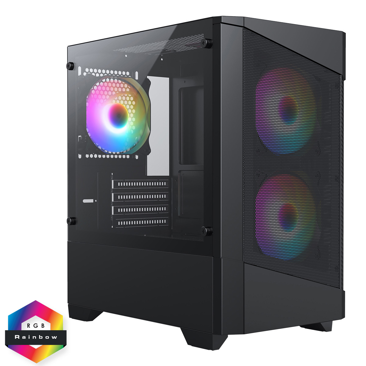 CIT Level 1 Black Micro-ATX Mesh PC Gaming Case with 3 x 120mm RGB ...