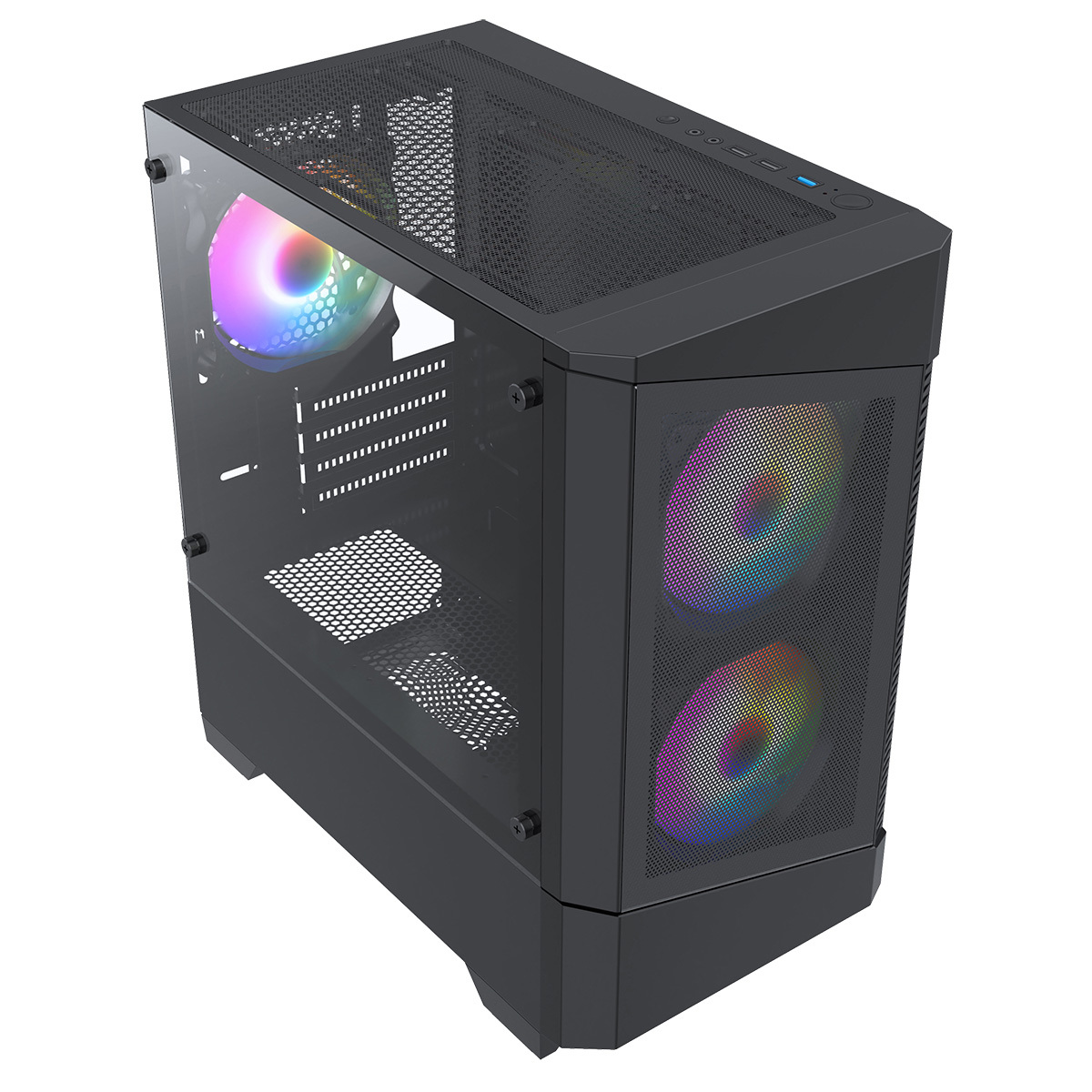 CIT Level 1 Micro-ATX Mesh PC Gaming Case with 3 x 120mm RGB Rainbow ...