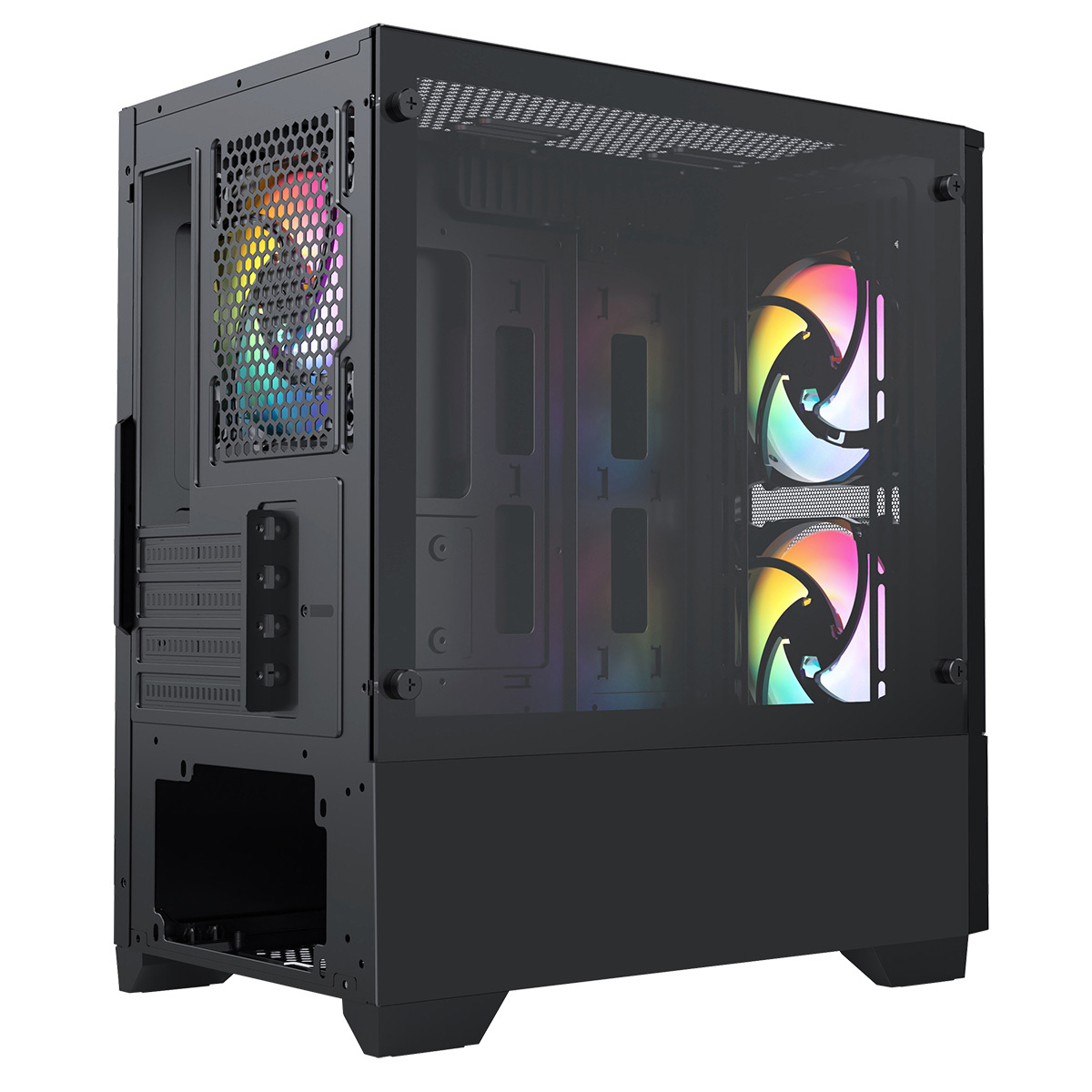 CIT Level 1 Black Micro-ATX Mesh PC Gaming Case with 3 x 120mm RGB ...