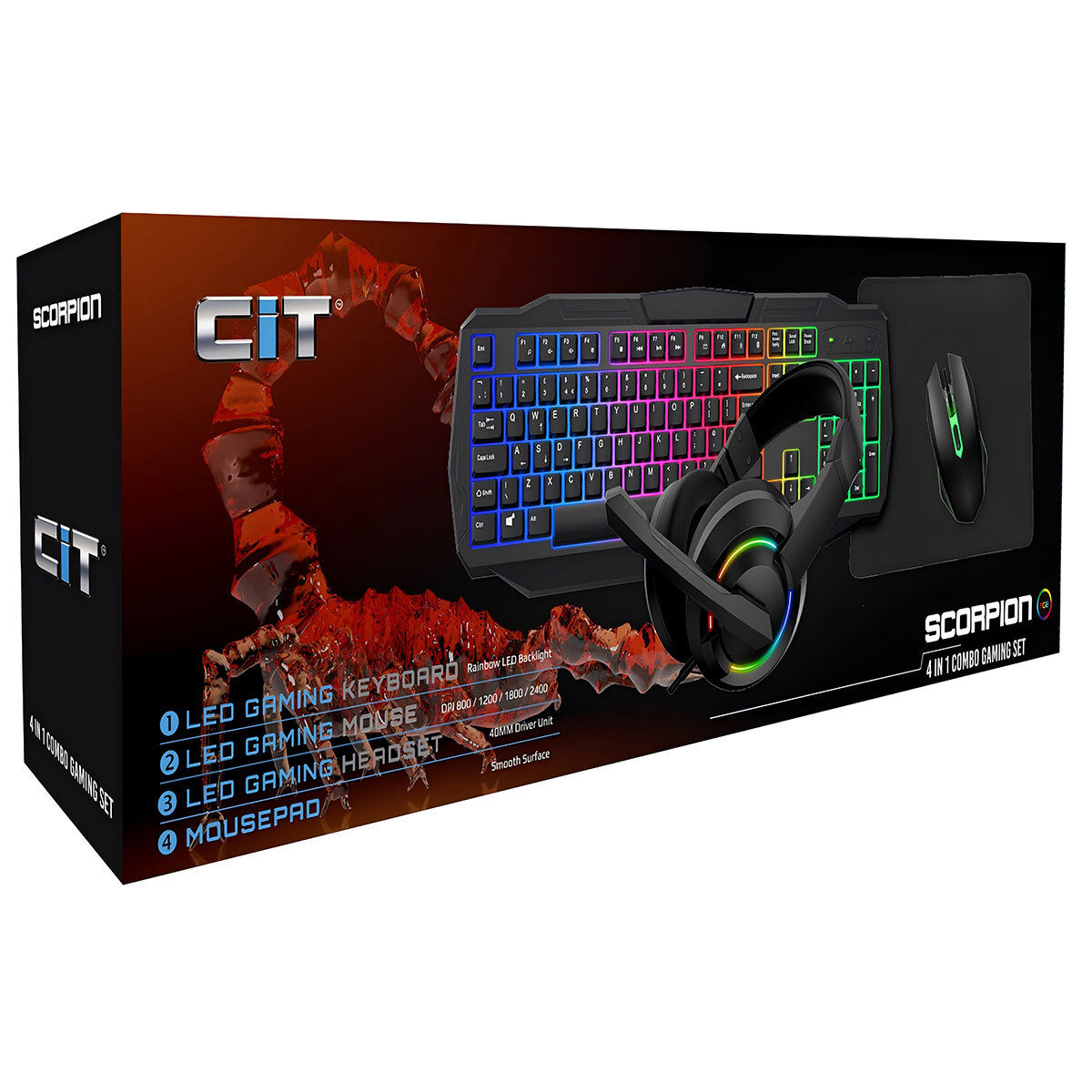 CIT Scorpion 4in1 Keyboard Mouse & Headset Combo | Falcon Computers