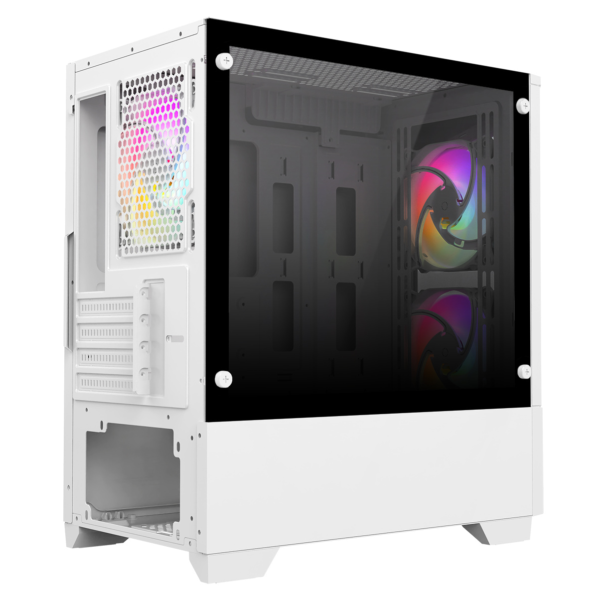 CIT Level 1 White Micro-ATX PC Gaming Case with 3 x 120mm RGB Rainbow ...