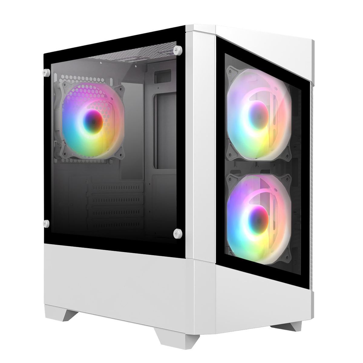 CIT Level 1 White Micro-ATX PC Gaming Case with 3 x 120mm RGB Rainbow ...