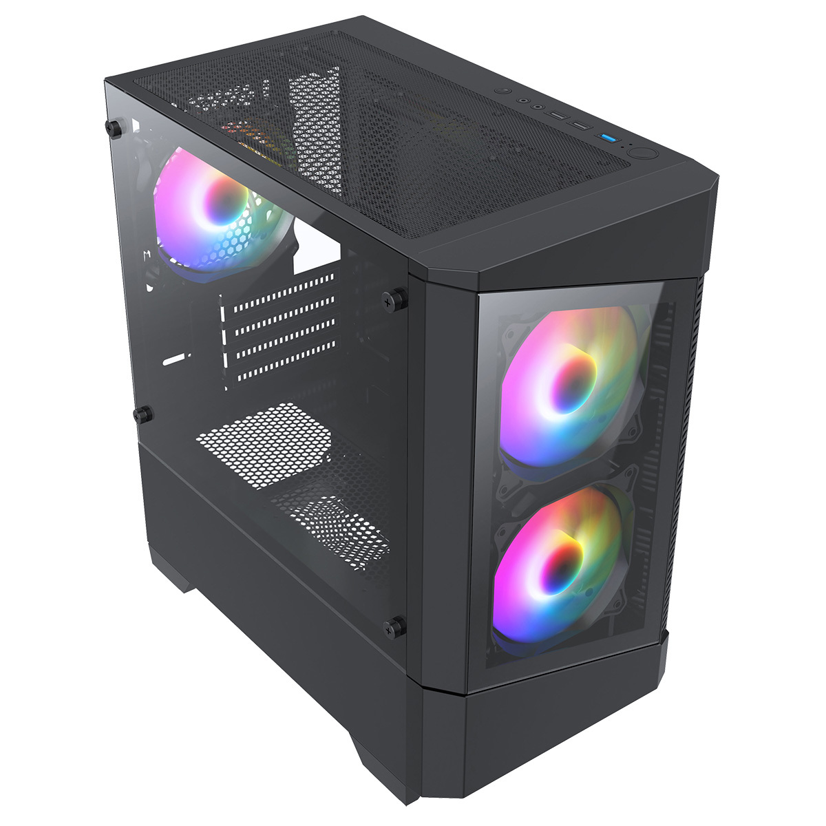 CIT Level 1 Black Micro-ATX PC Gaming Case with 3 x 120mm RGB Rainbow ...