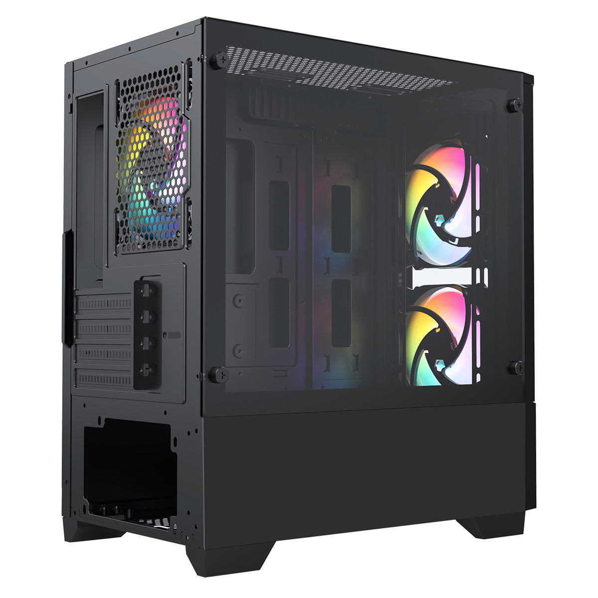CIT Level 1 Black Micro-ATX PC Gaming Case with 3 x 120mm RGB Rainbow ...