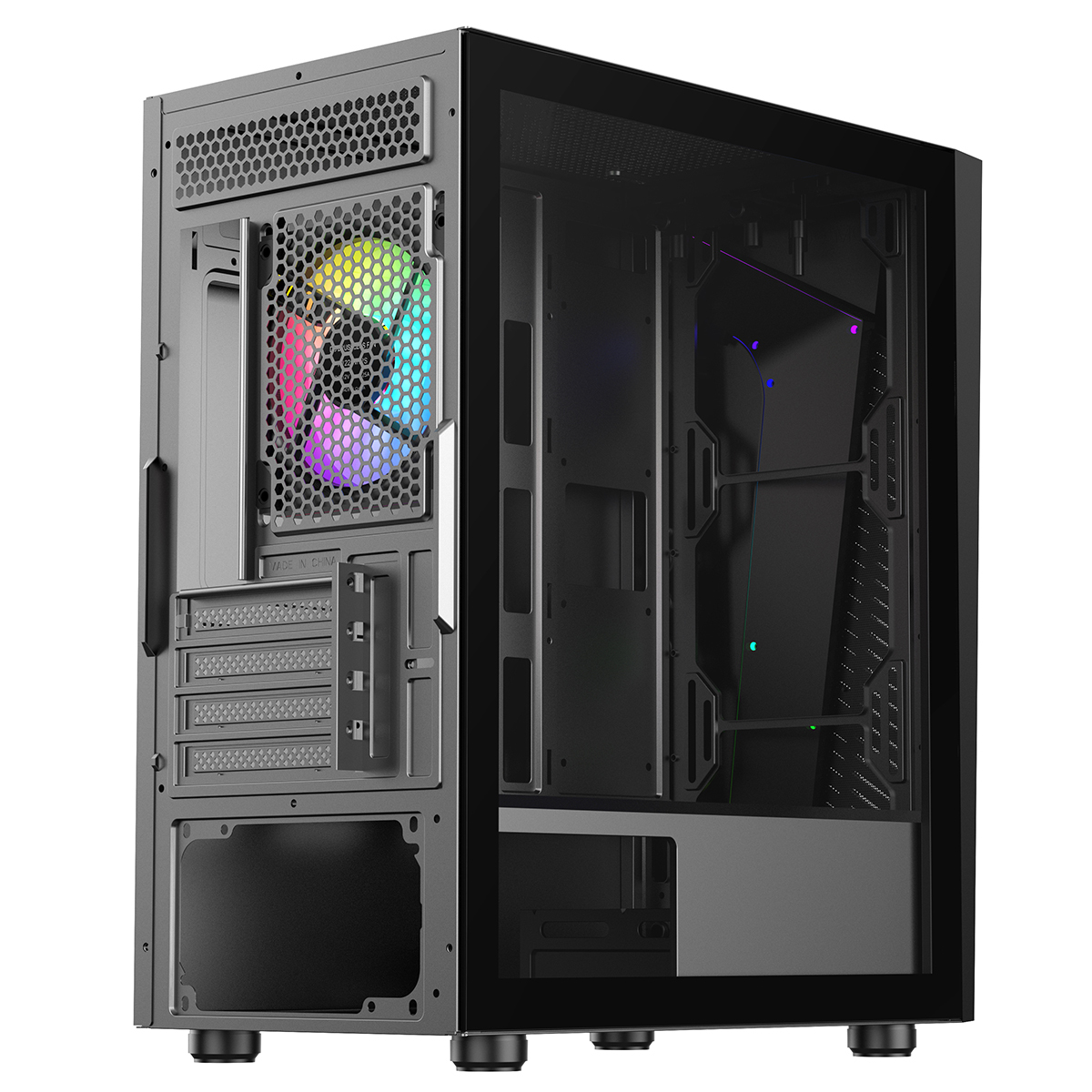 CIT Alpha Black Micro-ATX PC Gaming Case with 1 x ARGB LED Strip and 1 ...