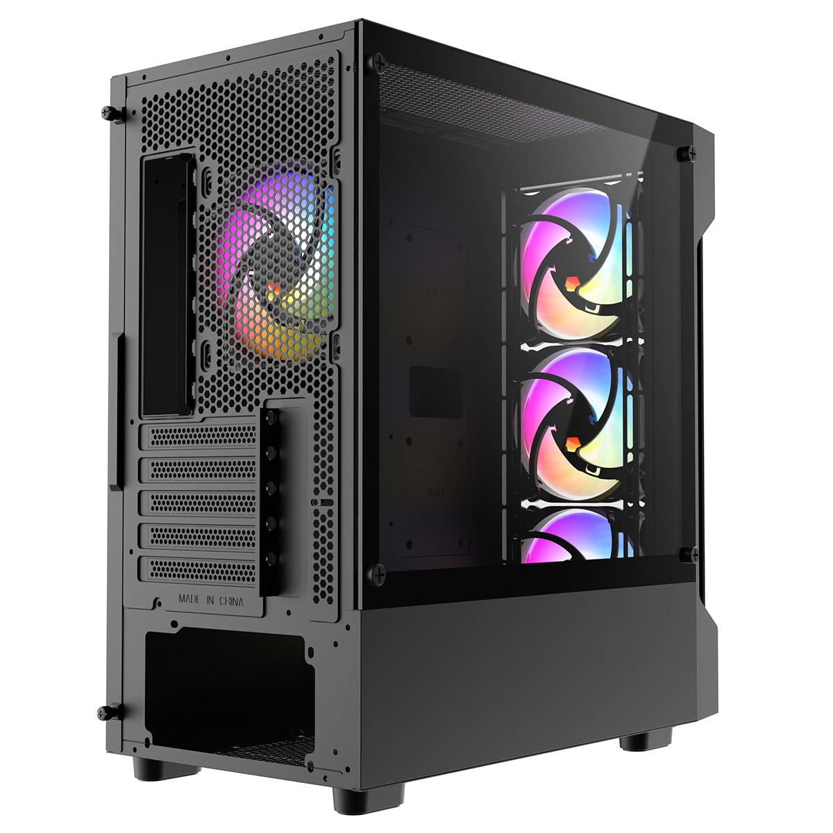 CIT Tsunami Black Micro-ATX Gaming Case With 4 x 120mm ARGB Inner-Ring ...