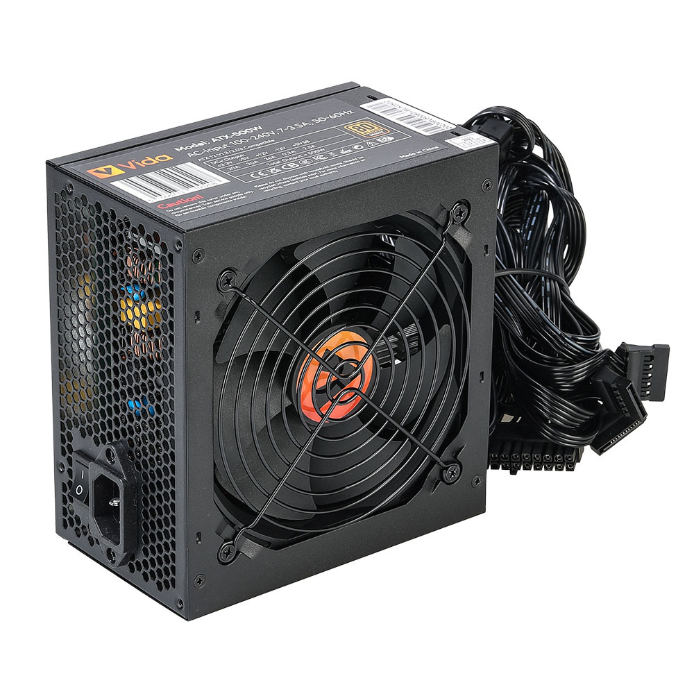 VIDA 500W ATX PSU, 80+ Bronze, Fluid Dynamic Ultra-Quiet Fan, PCIe ...