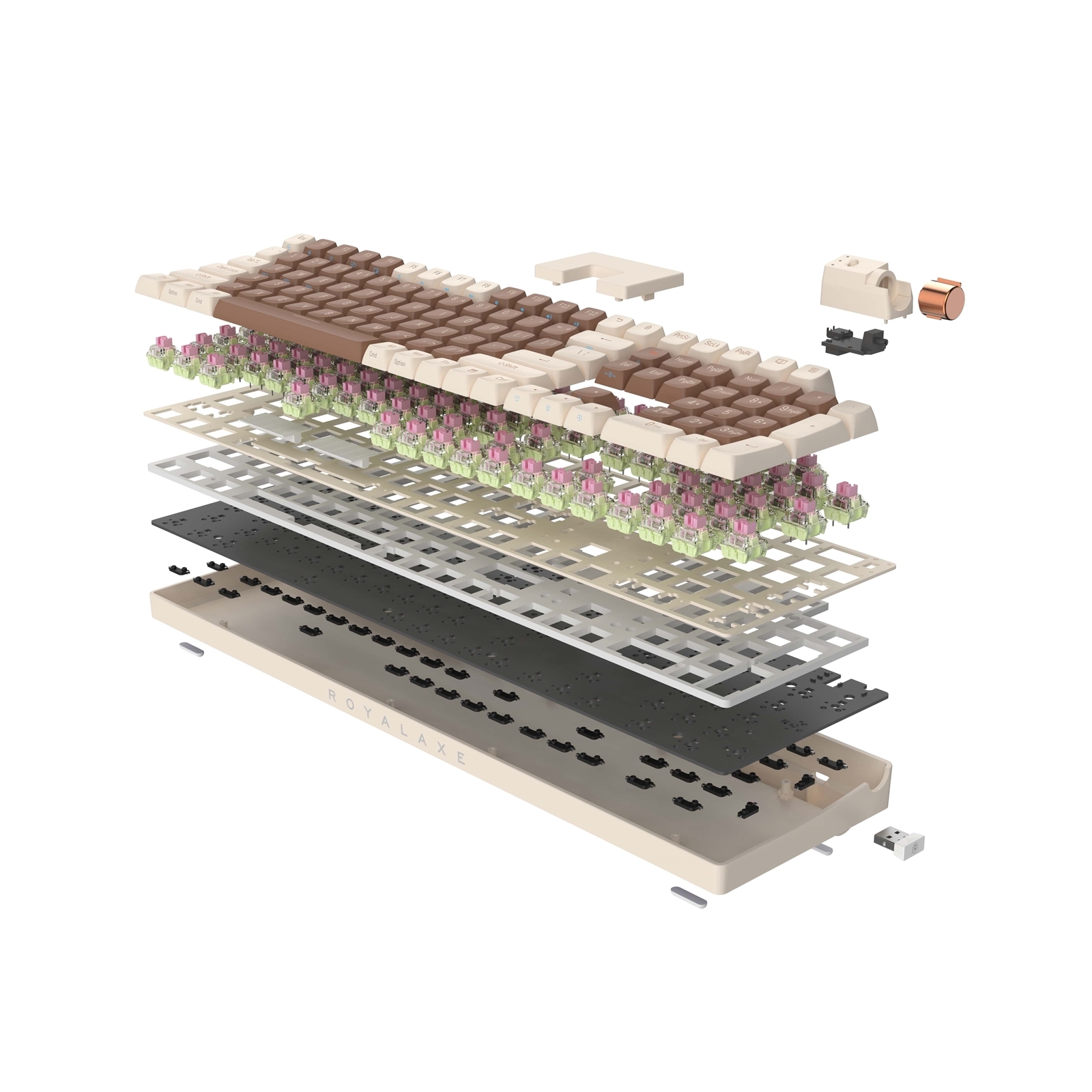 ROYALAXE Brown R108 Hot Swappable Mechanical Keyboard TTC Golden-Pink ...