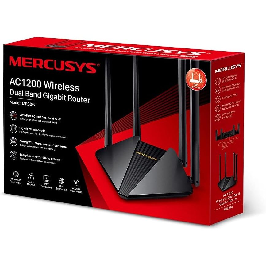 Mercusys AC1200 Wireless Dual Band Gigabit Cable Router, 2 LAN, 1 WAN ...