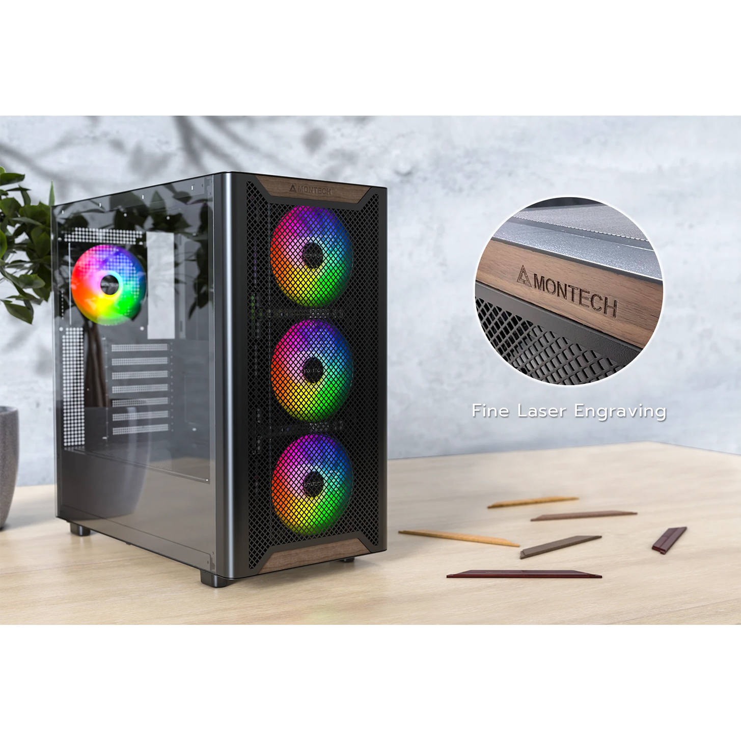 Montech XR WOOD White Mid Tower PC Case with 4x ARGB Fans | Falcon ...