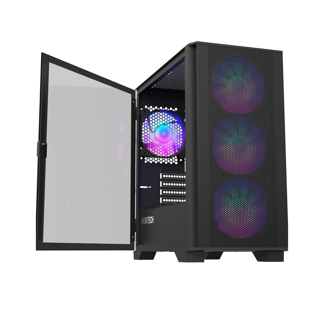 Montech AIR 100 ARGB Tempered Glass micro ATX Case with 4x RGB Fans ...