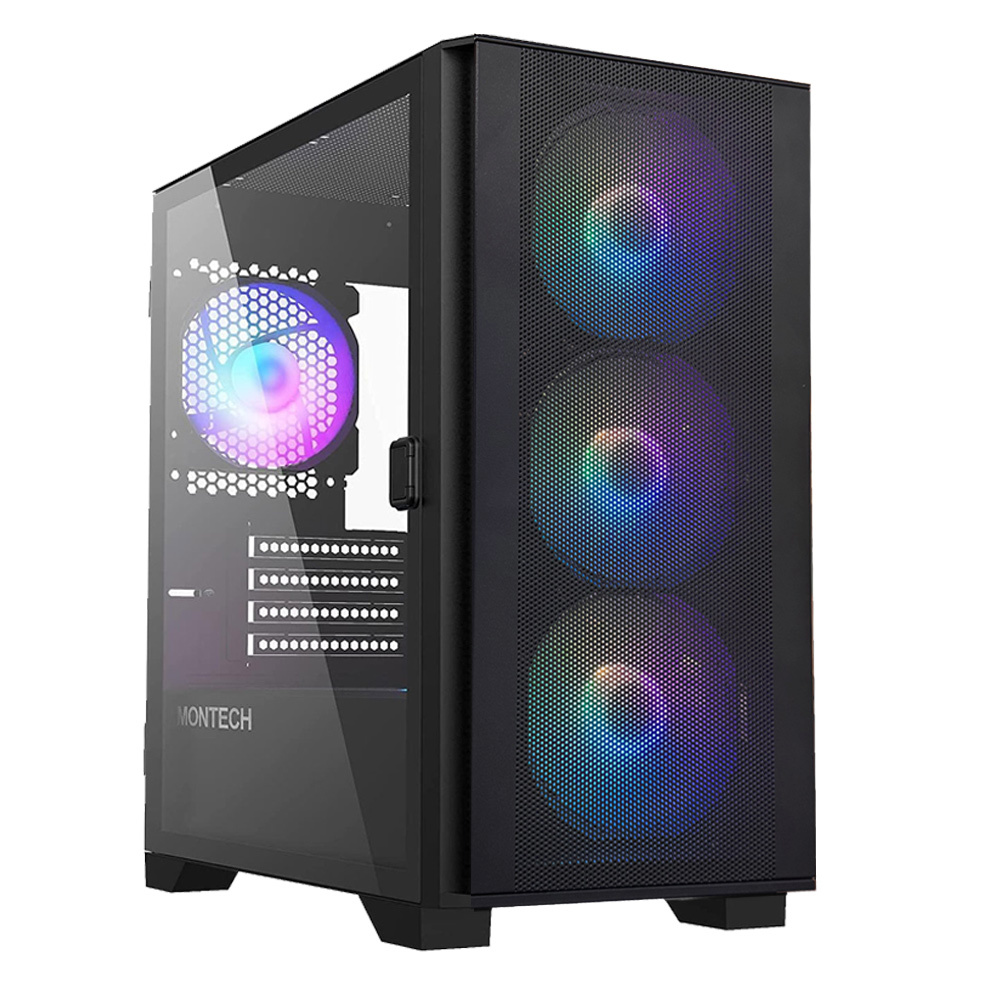 Montech AIR 100 ARGB Tempered Glass micro ATX Case with 4x RGB Fans ...