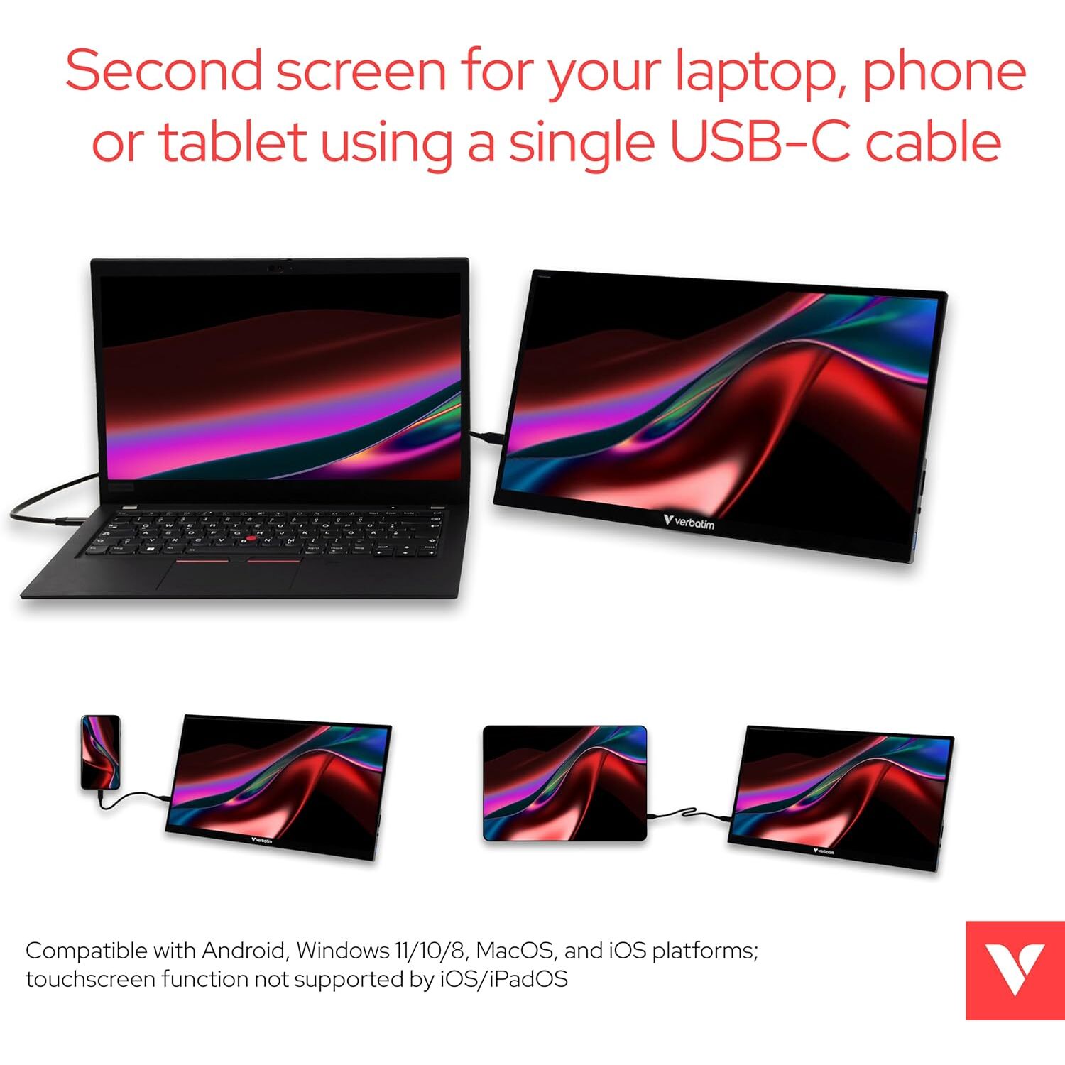 Verbatim PMT-14 Portable Monitor with Touchscreen, 14`` 1080P Full HD ...