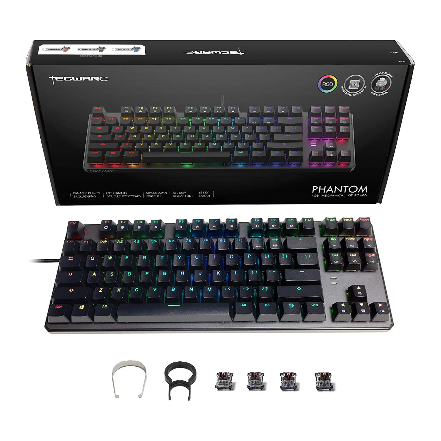 Tecware Phantom RGB 88-Key Backlit Mech Keyboard (Outemu Blue Switch ...