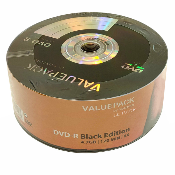 Traxdata Valuepack DVD-R Black Edition 16x By Traxdata (50 pack) | Falcon Computers