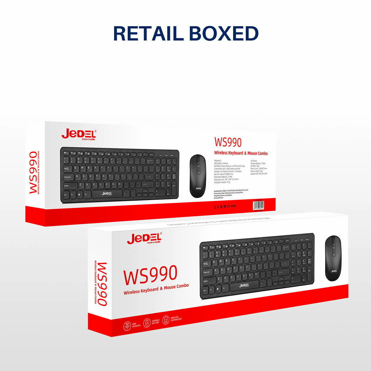 JEDEL Wireless Gaming Keyboard and Mouse Kit with Dongle 2.4Ghz - Black ...