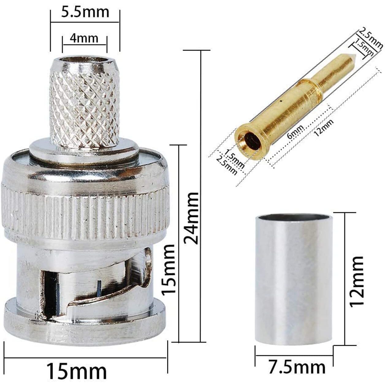 Generic BNC Crimp Male RG59 Connector 3 in 1 Coaxial Cable RG59 Plugs ...