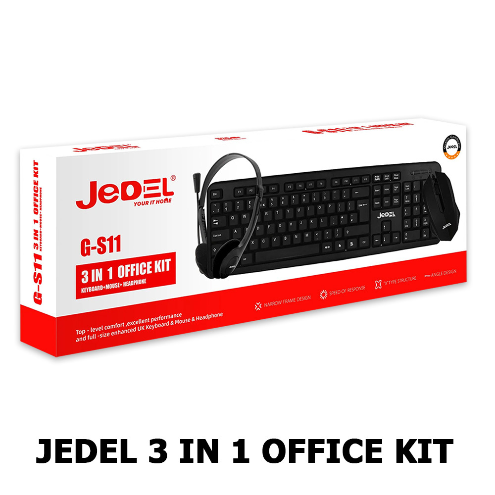 JEDEL 3-IN-1 OFFICE KIT - USB KEYBOARD & MOUSE HEADSET WITH MIC RETAIL ...
