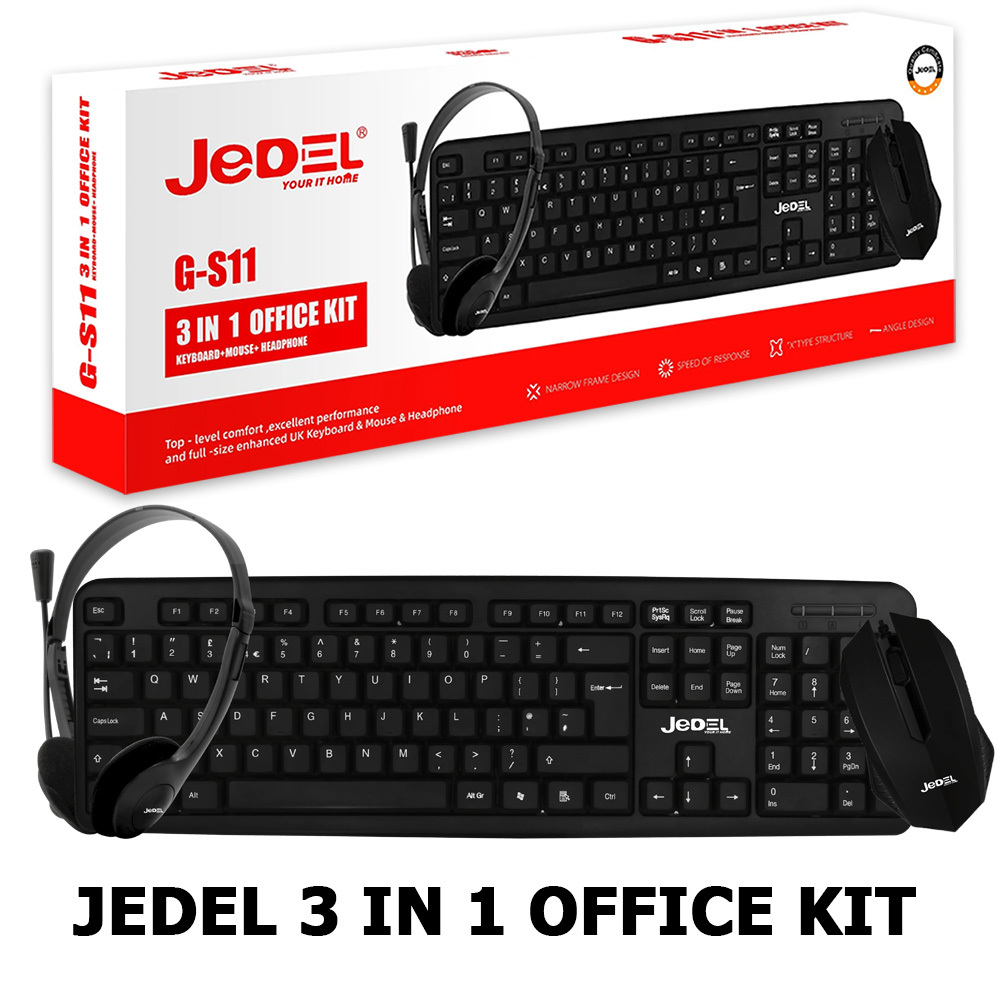 JEDEL 3-IN-1 OFFICE KIT - USB KEYBOARD & MOUSE HEADSET WITH MIC RETAIL ...