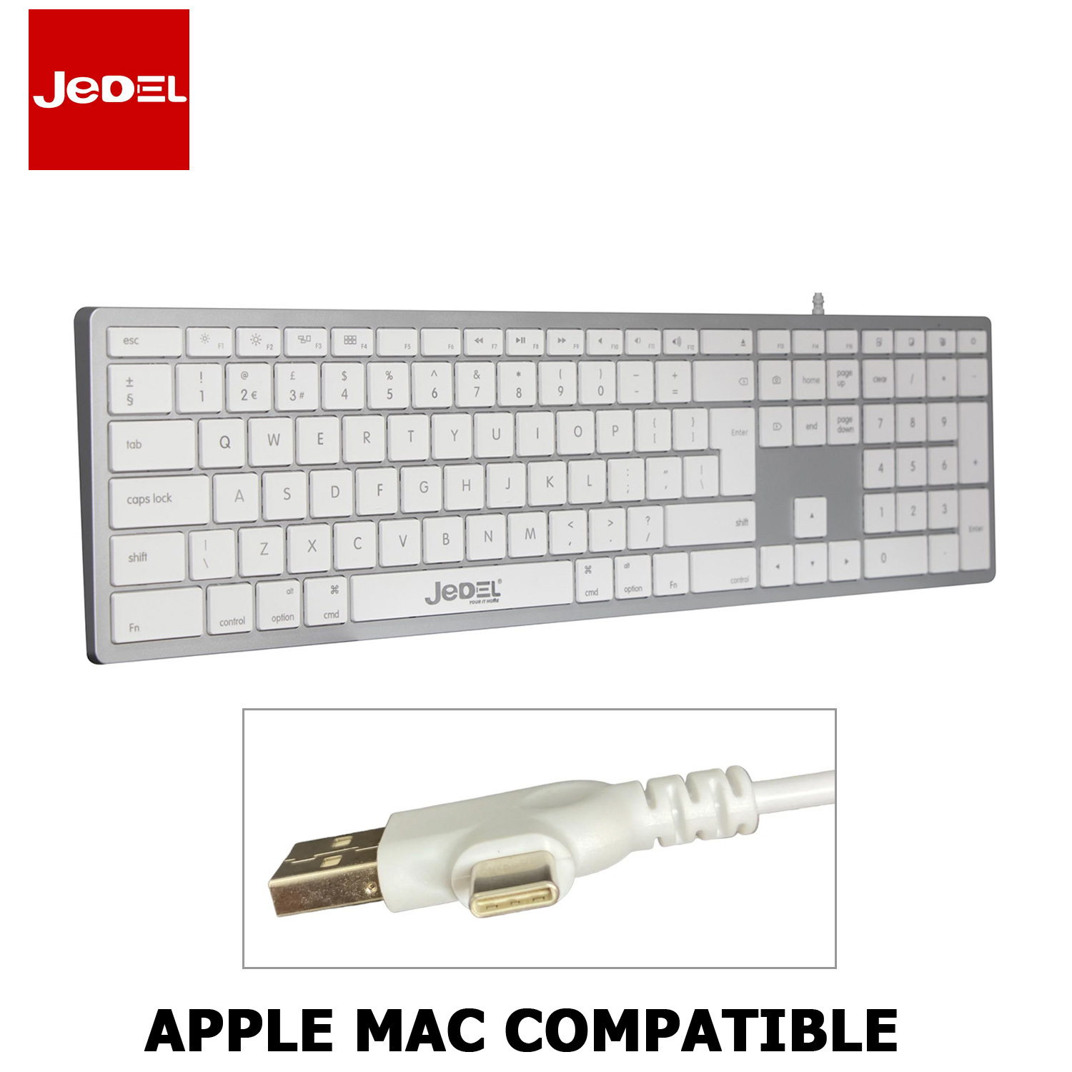 JEDEL FULL SIZE USB/ TYPE C MULTIMEDIA KEYBOARD APPLE MAC COMPATIBLE ...