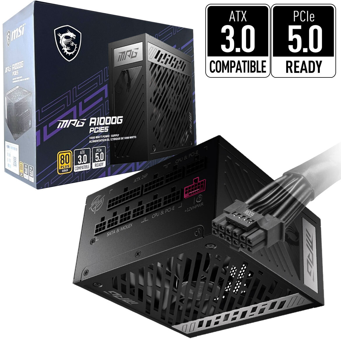 MSI 1000W, 80 Plus Gold certified, Fully Modular PCIE5.0 PSU | Falcon ...