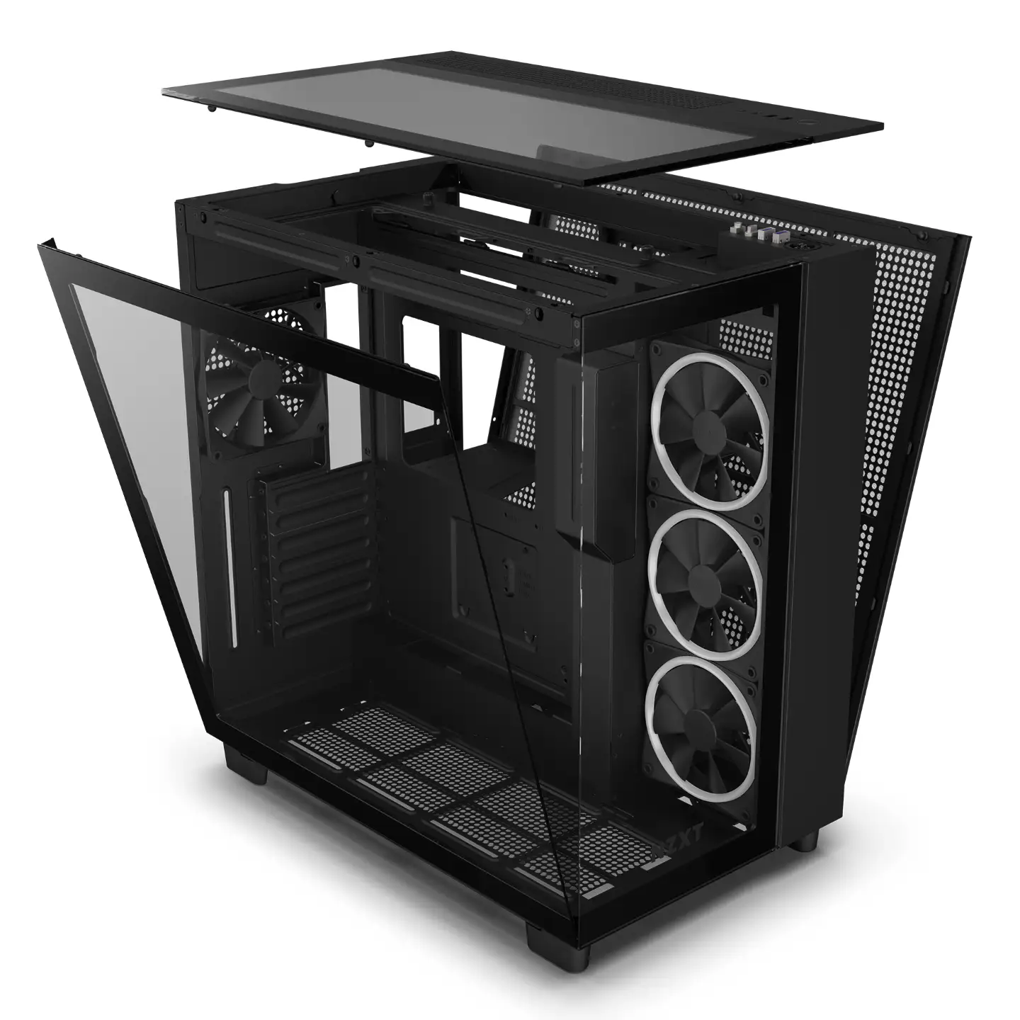 NZXT H9 Flow Black Mid Tower Tempered Glass PC Gaming Case - Black ...