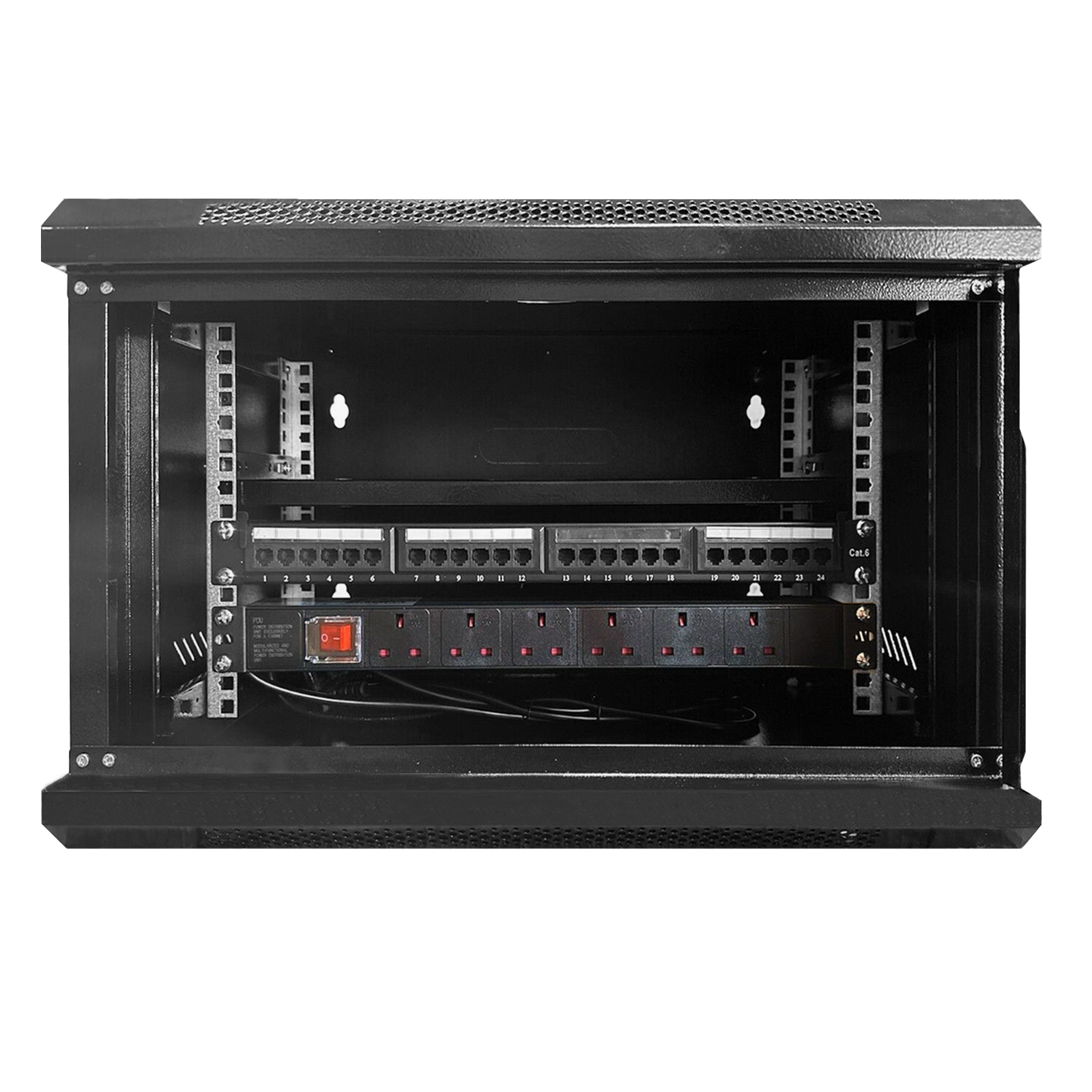 JEDEL 6U 450MM WALL MOUNTABLE DATA CABINET+PDU+PATCH PANEL PREBUILT ...
